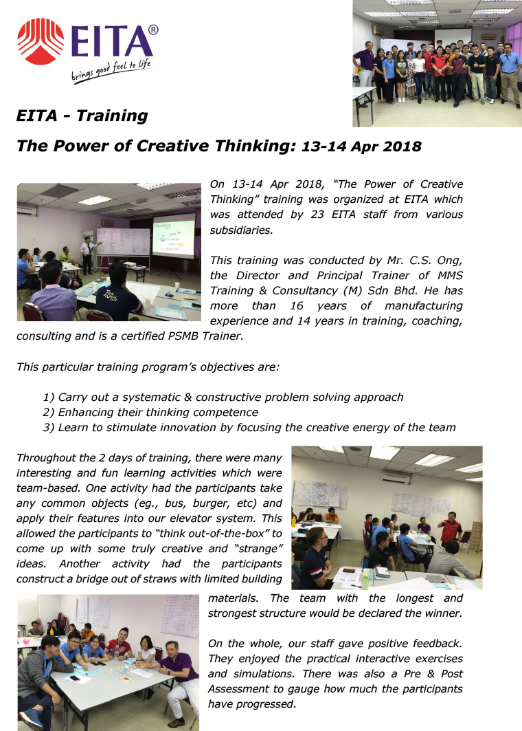“The Power of Creative Thinking” training – Eita