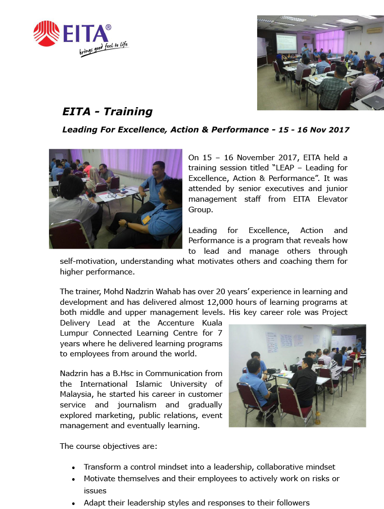 LEAP Training – Leading for Excellence, Action & Performance – Eita