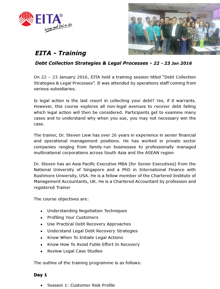 Credit Control & Debt Management Training – Eita